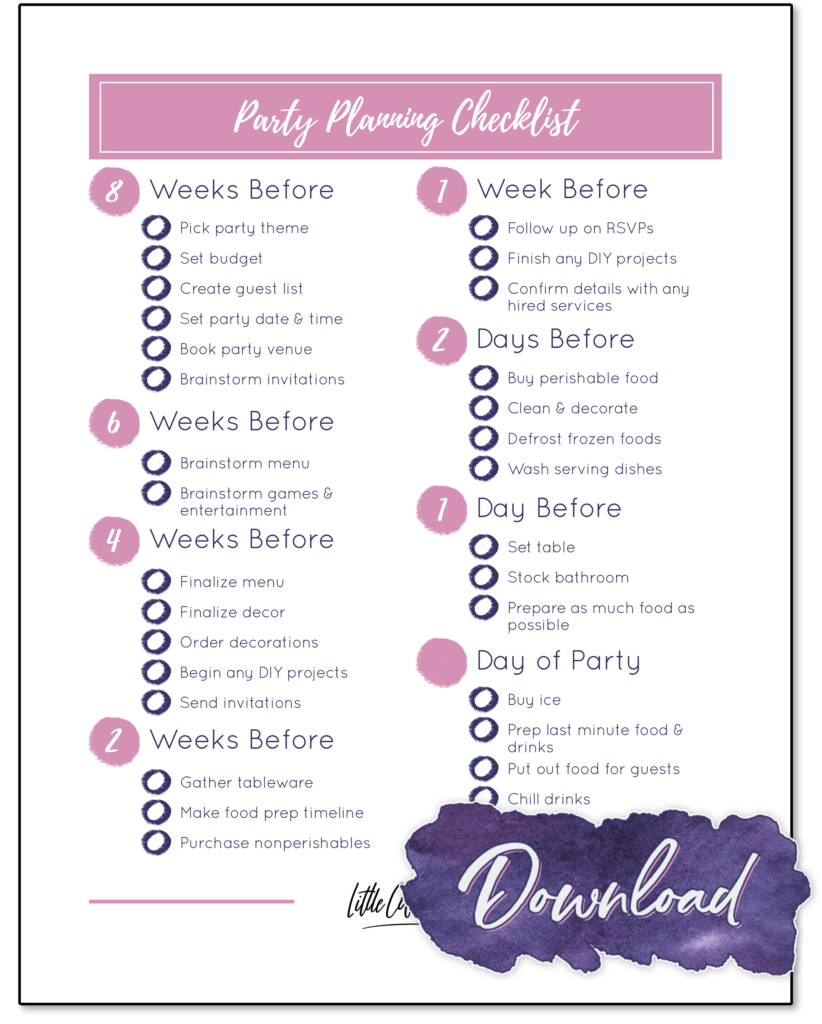 Party Planning Task Checklist Printable