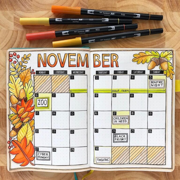 27 Incredible November Bullet Journal Cover Pages (+ Free Printable)
