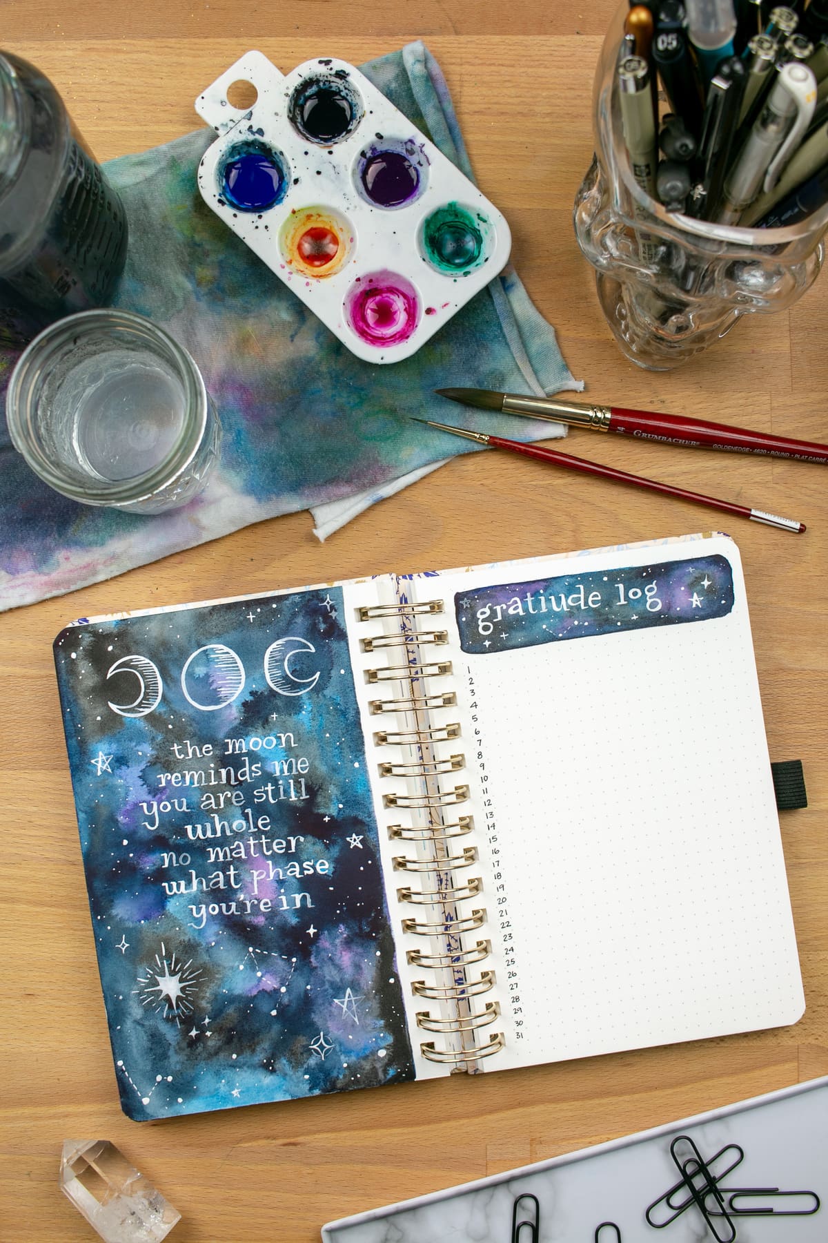 Whimsical Night Sky Illustration -- Bullet Journal Setup