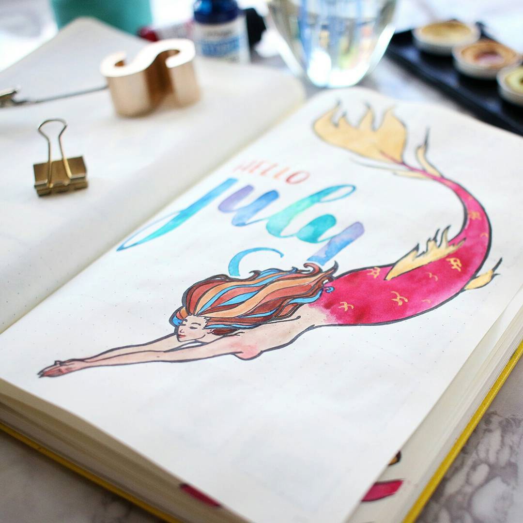 Mermaid Bullet Journal Monthly Spread (With Video)
