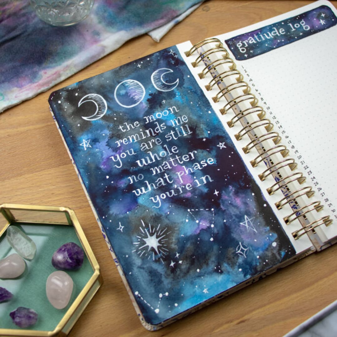 Whimsical Night Sky Illustration -- Bullet Journal Setup
