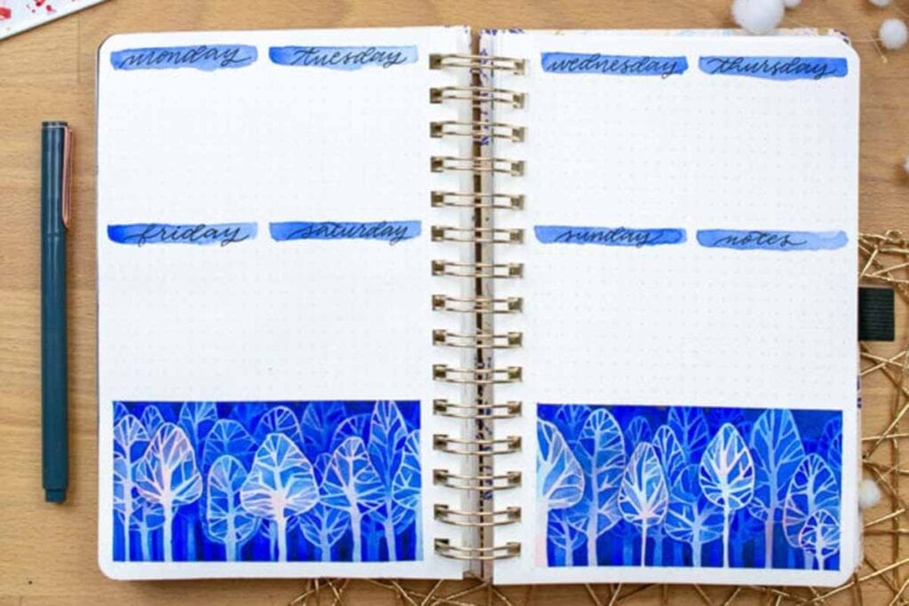 Fantastical Blue Forest -- Bullet Journal Set Up